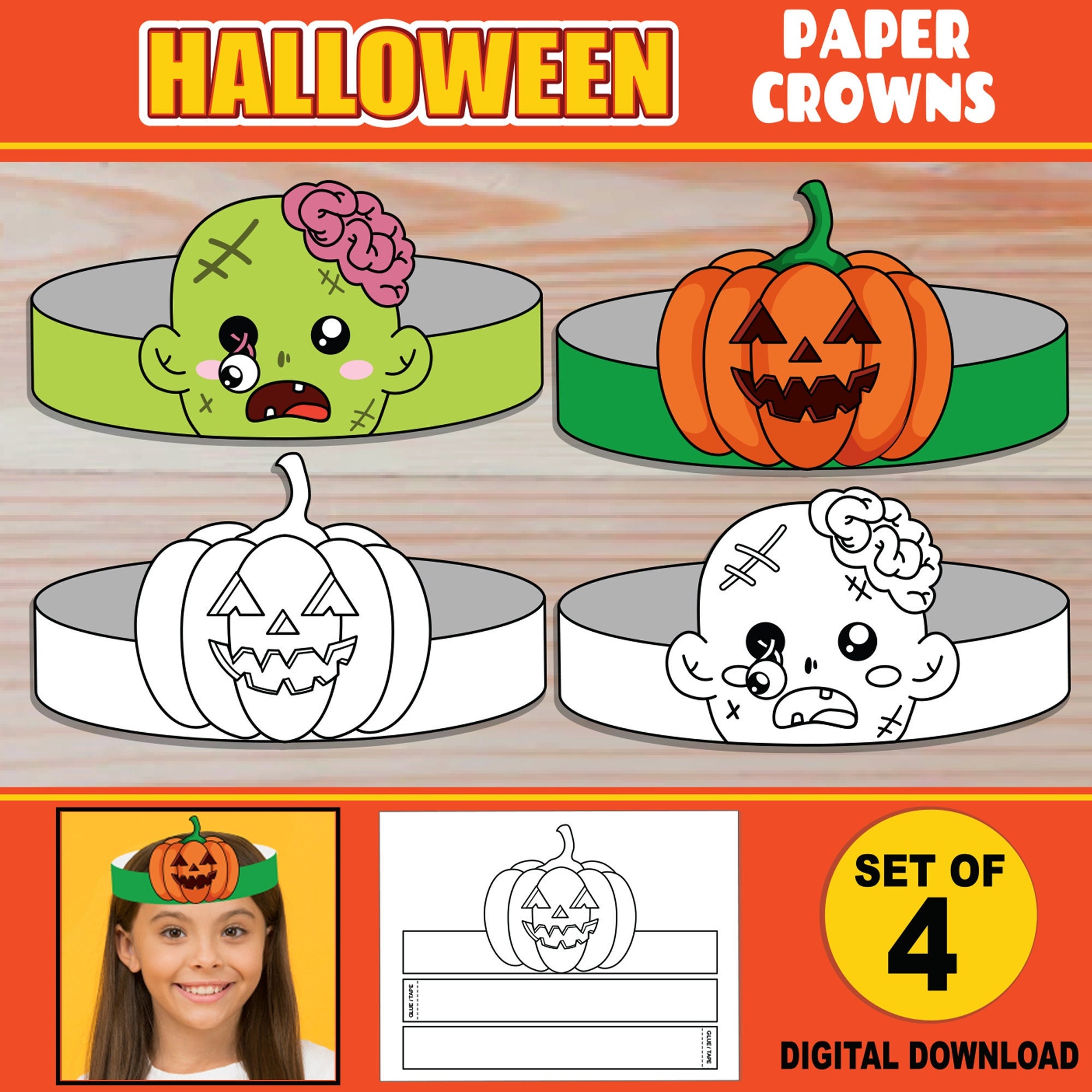 Halloween Paper Crowns for Kids PRINTABLE Hat Headbands Craft Activity ...