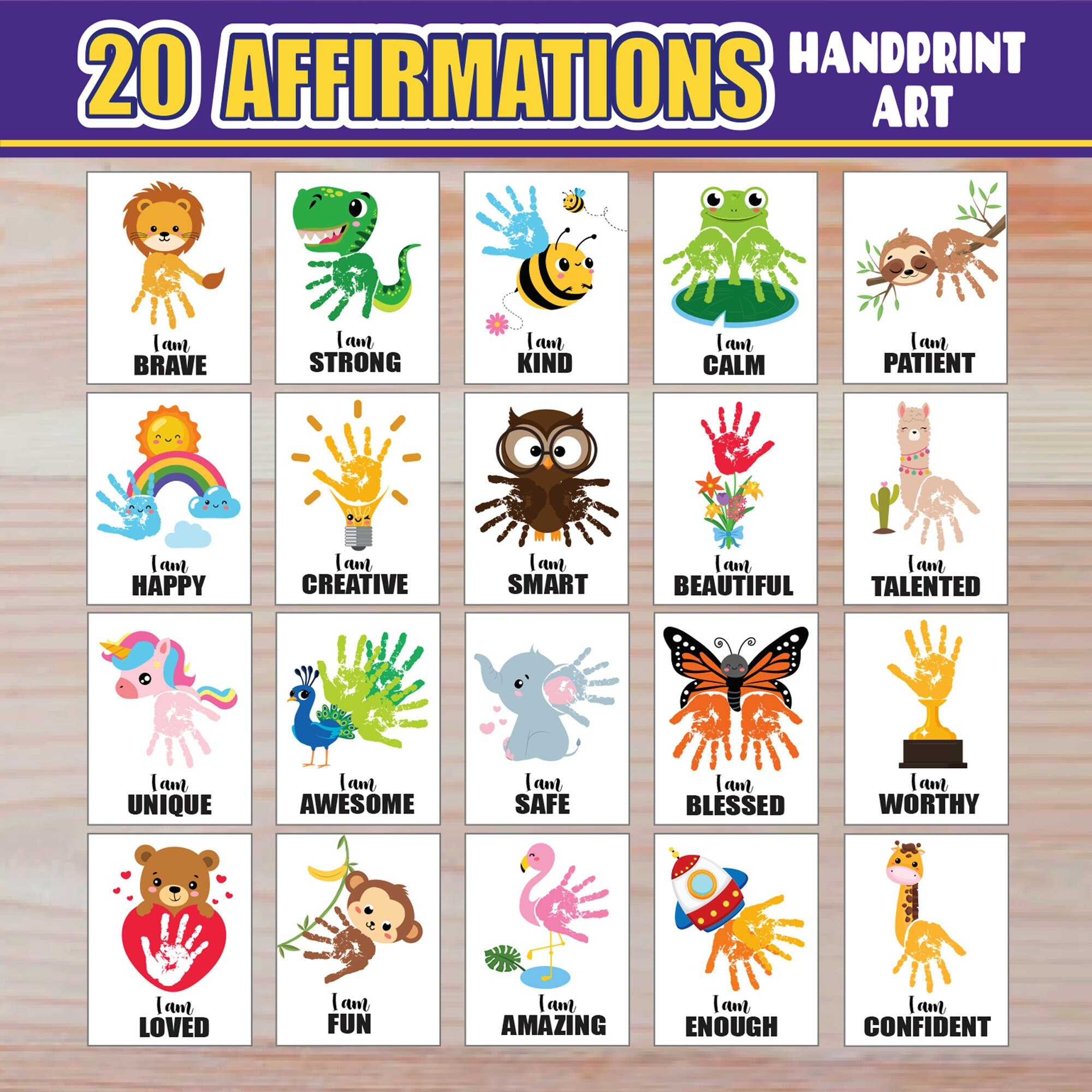 20 Affirmation Handprint Crafts Art Affirmations Handprint Art Bundle ...