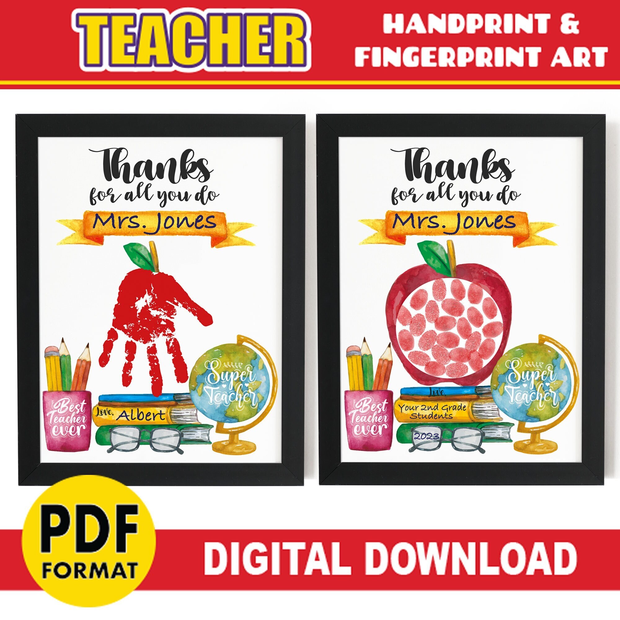 Teacher Appreciation Handprint Fingerprint Thumbprint Art Teacher ...