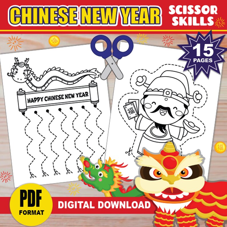 Chinese New Year Scissor Skills | Cutting Practice (digital Download ...