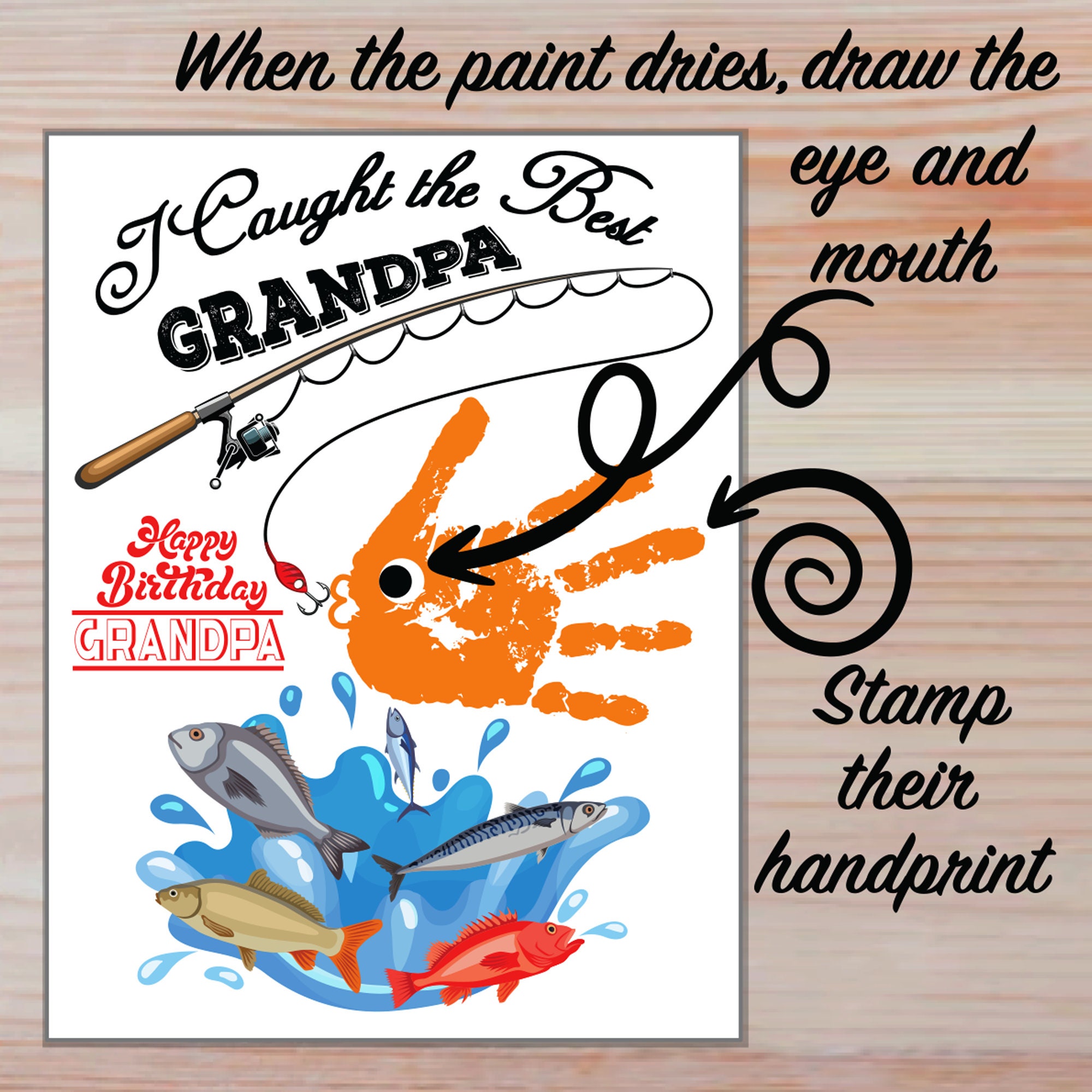 Grandpa's Birthday Handprint Art | Fishing | Happy Birthday Gift ...