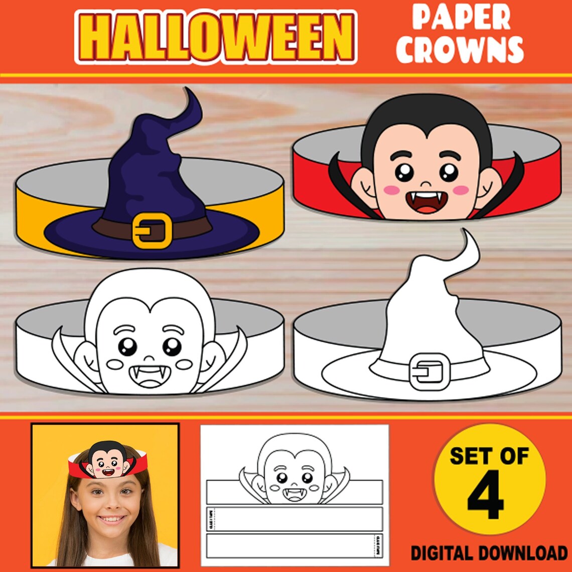 Halloween Paper Crowns for Kids PRINTABLE Hat Headbands Craft Activity ...