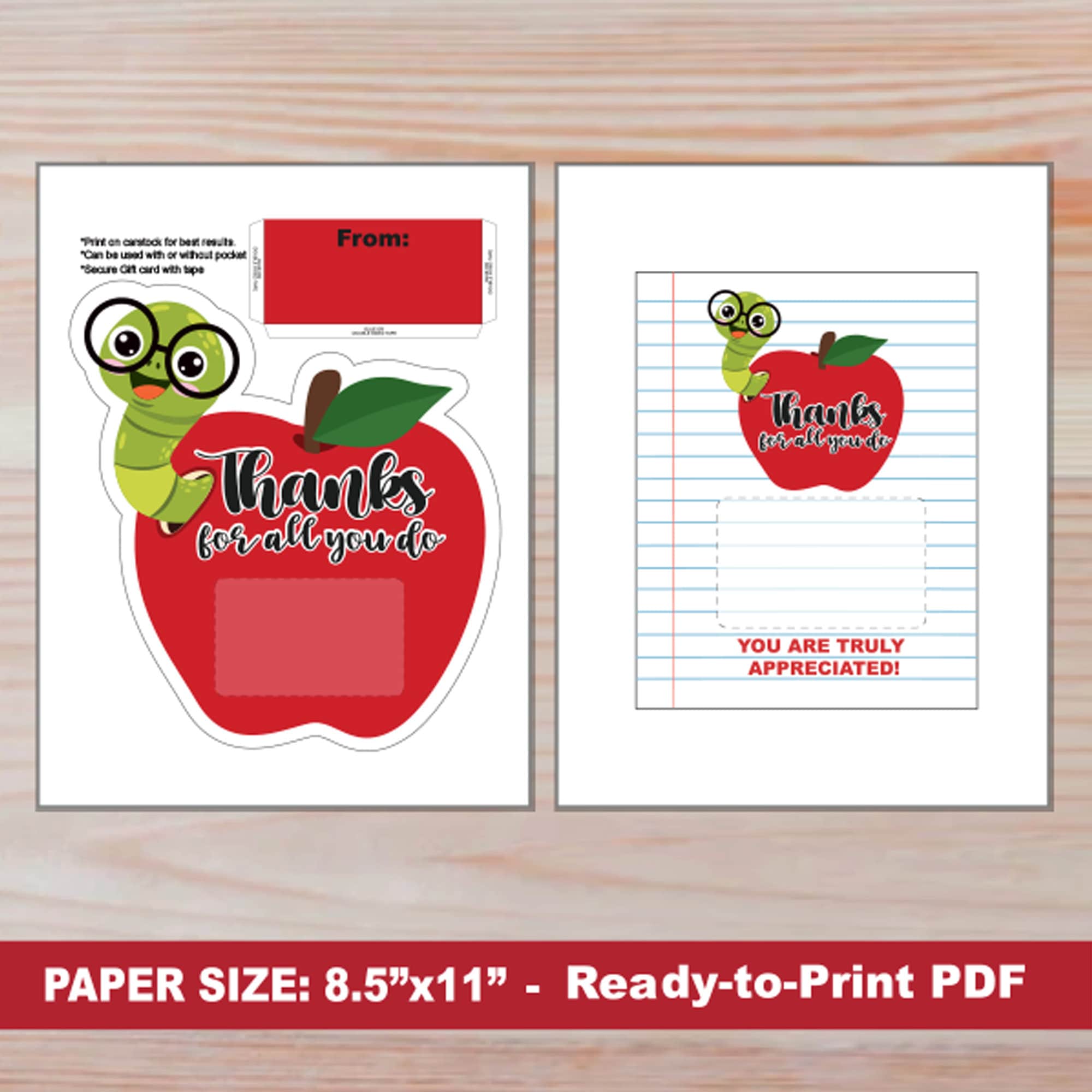 Apple Teacher Gift Card Holder | PRINTABLE Thanks for All You Do ...