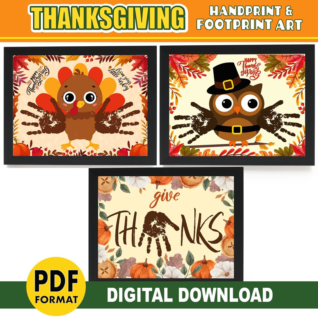 Thanksgiving Handprint Art BUNDLE | Owl, Turkey & Give Thanks Handprint ...