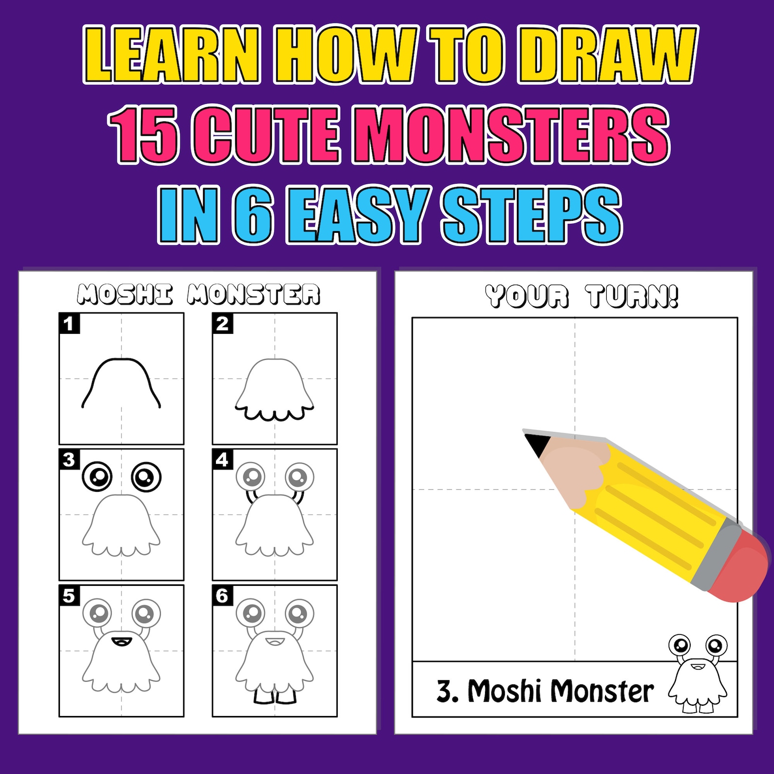 How to Draw Cute Monsters 15 Monsters Step-by-step | Etsy