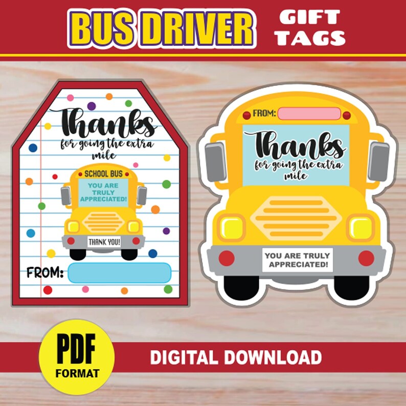 Bus Driver Appreciation Gift Tags Thanks for Going the Extra Mile Gift ...