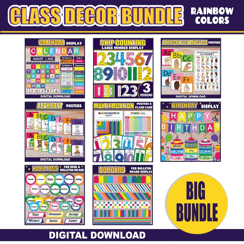 Classroom Decor BUNDLE RAINBOW Colors Printable Kit for - Etsy