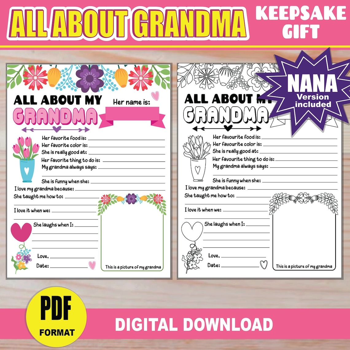 All About Grandma PRINTABLE Questionnaire | Fill in the Blank Card ...