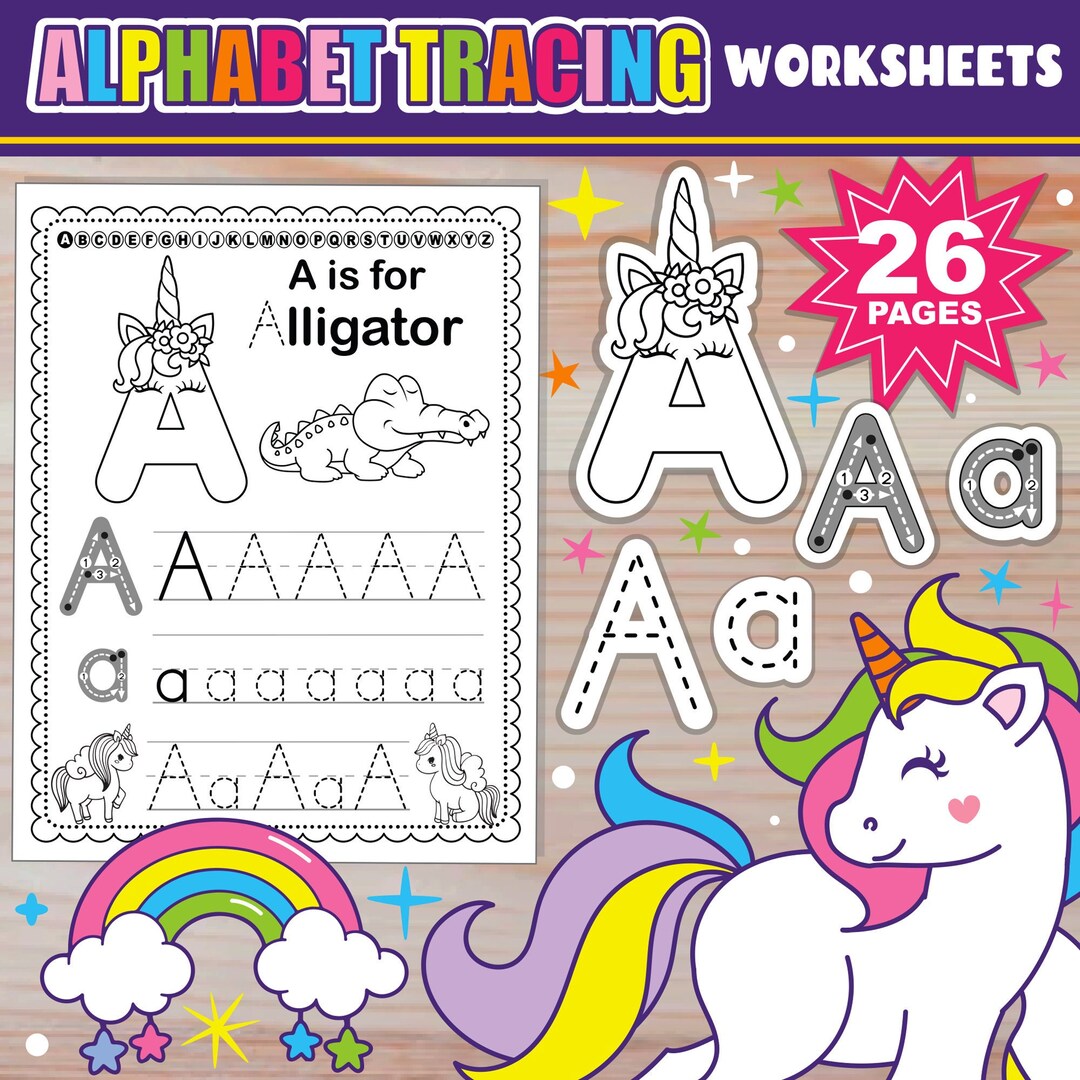 26 Alphabet Letter Tracing Worksheets | PRINTABLE Unicorn Upper ...