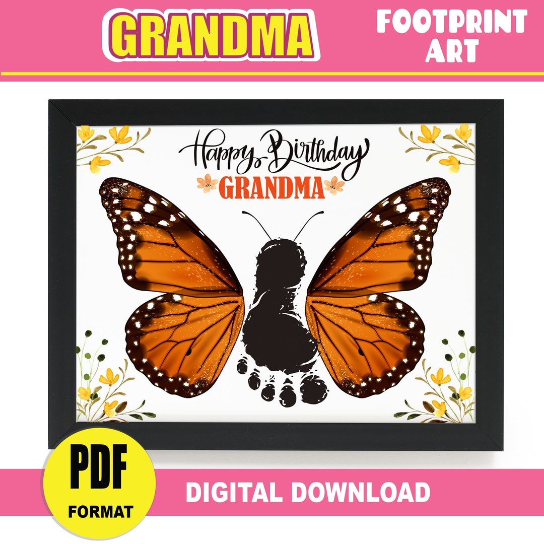Grandma's Birthday Footprint Art | Butterfly Handprint PRINTABLE Crafts ...