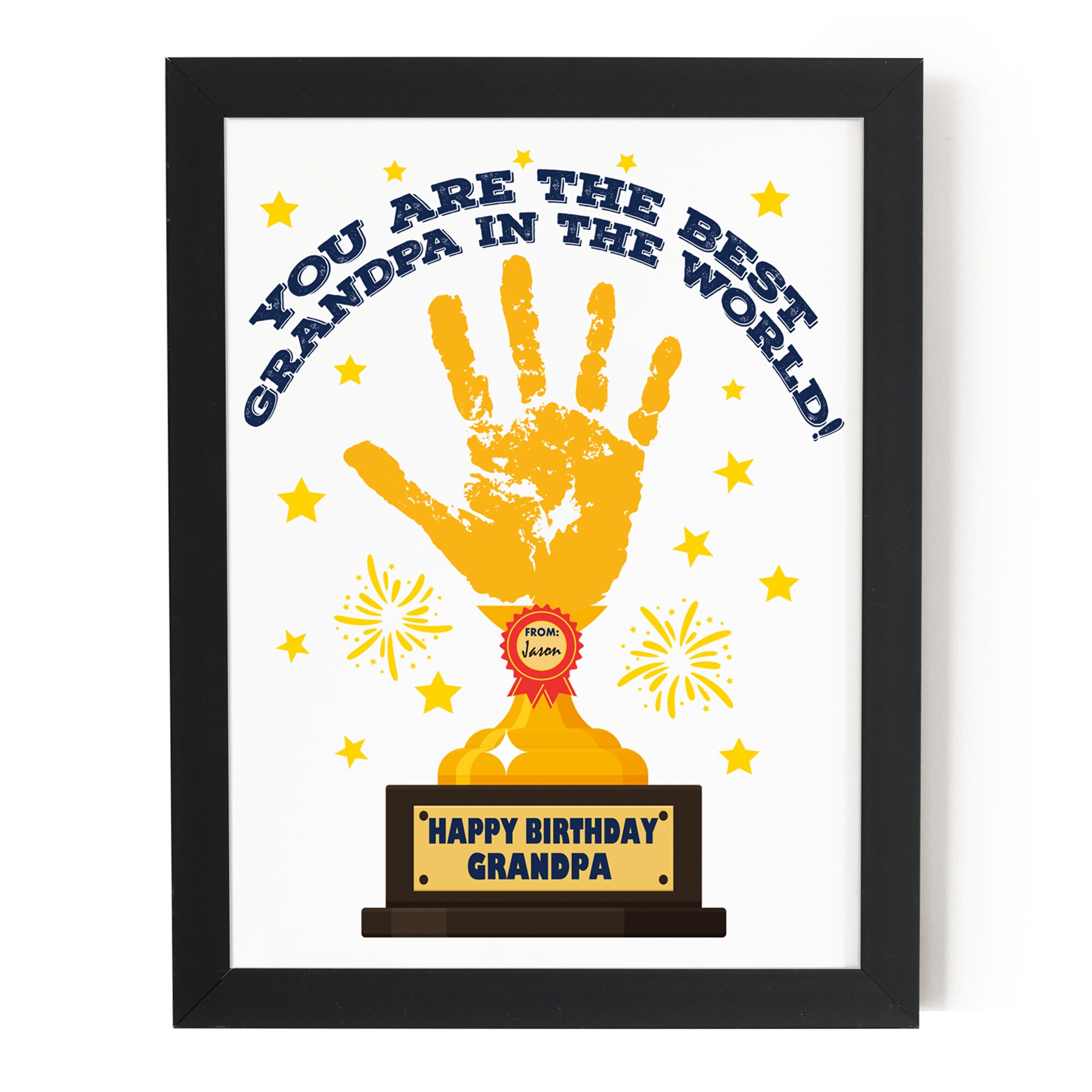 Grandpa's Birthday Handprint Art | Best Grandpa Trophy | Happy Birthday ...