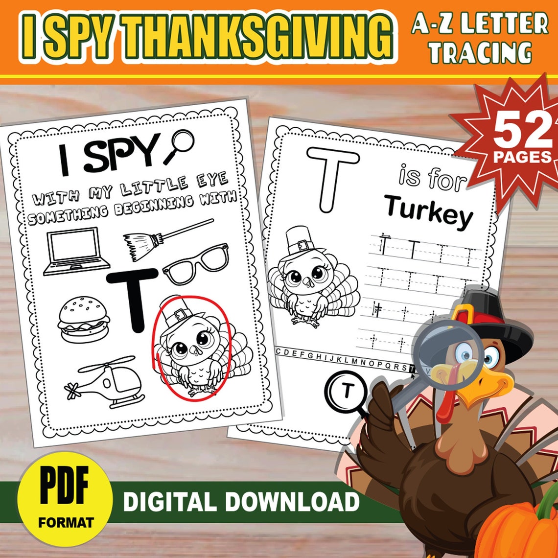 Thanksgiving I Spy A-Z PRINTABLE Letter Tracing & Coloring - Etsy