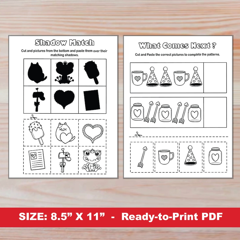 Valentine's Day Cut and Paste Worksheets PRINTABLE Scissor Skills ...