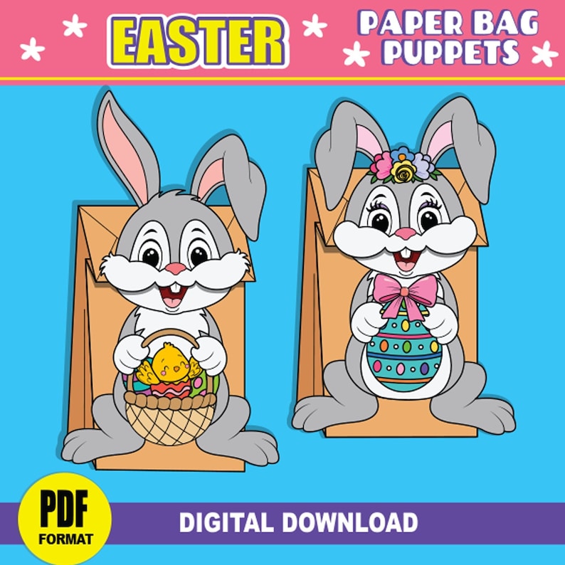 Easter Bunny Paper Bag Puppet Easter Activity Craft for Kids PRINTABLE ...