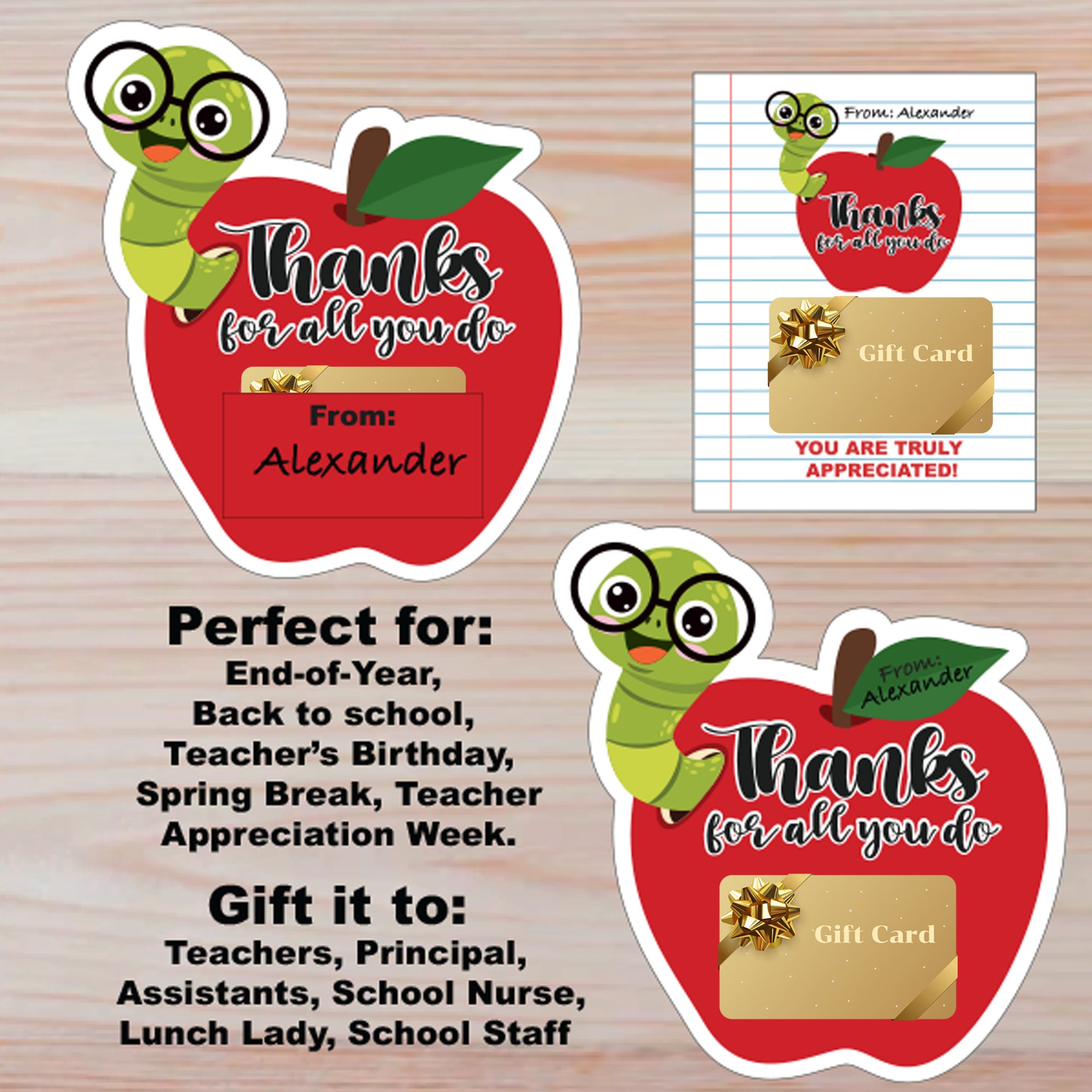 Apple Teacher Gift Card Holder PRINTABLE Thanks for All You - Etsy
