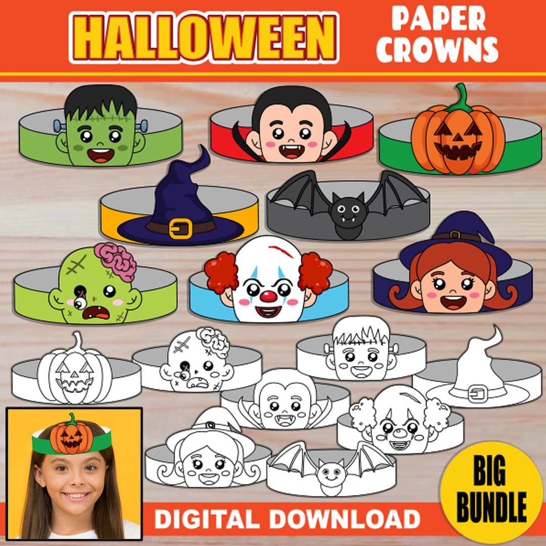 Halloween Paper Crowns for Kids | Big BUNDLE of 16 | PRINTABLE Hat ...
