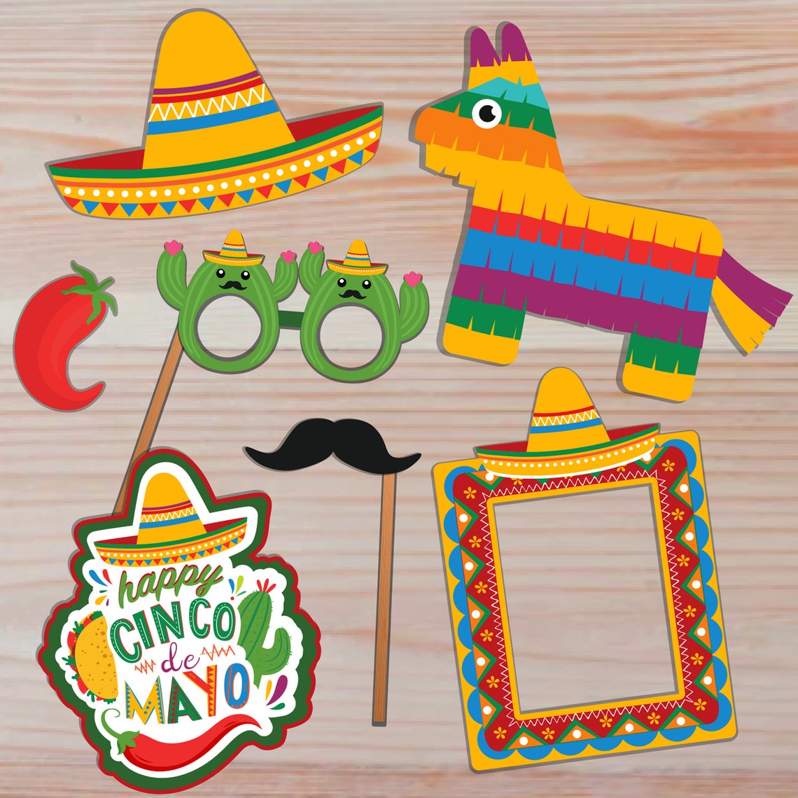 Fiesta Photo Booth PRINTABLE Props Cinco De Mayo Mexican - Etsy