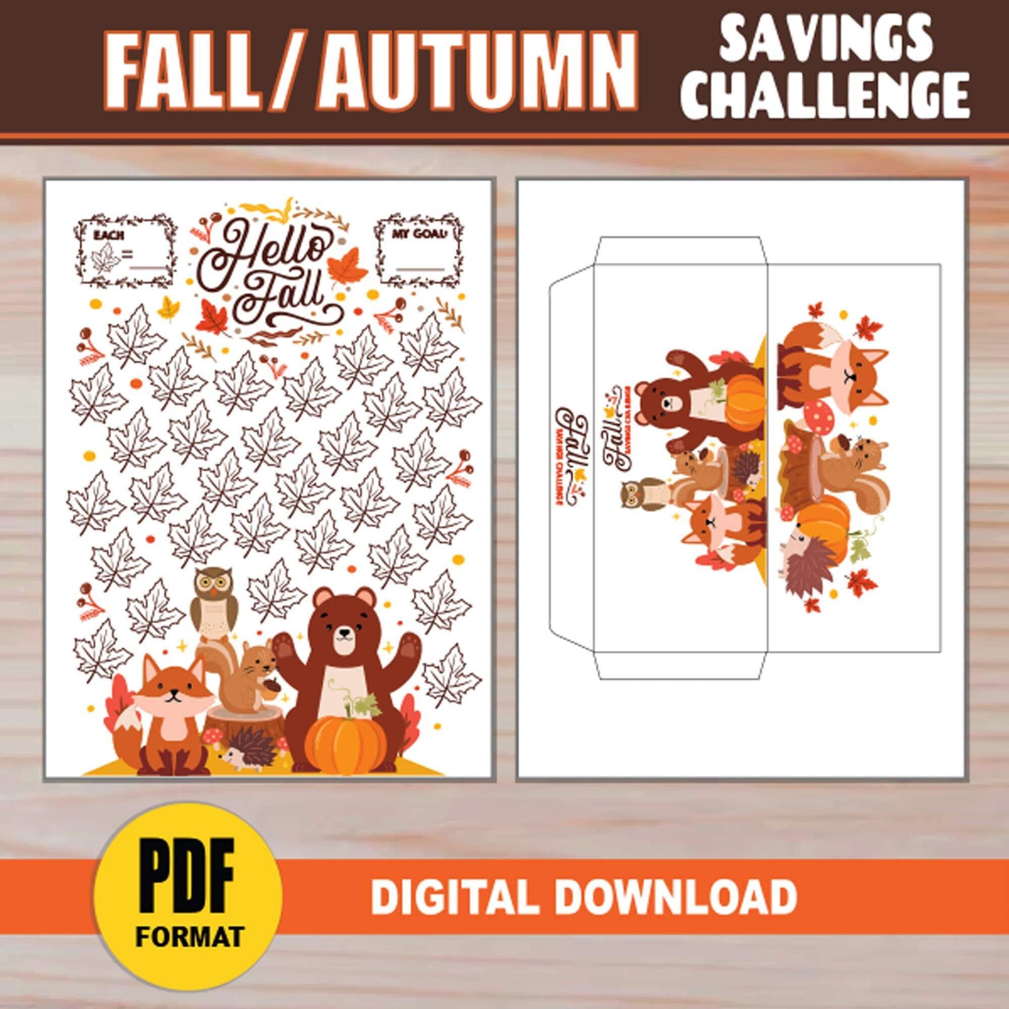 Fall Savings Challenge Cash Envelope Printable Color in Fall Autumn ...