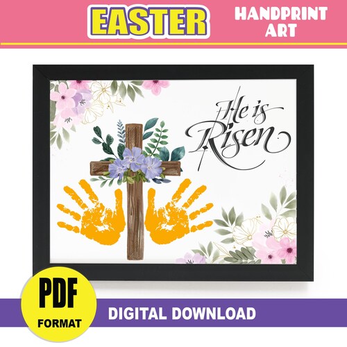 Easter Handprint Art Craft Cross He is Risen Religious - Etsy