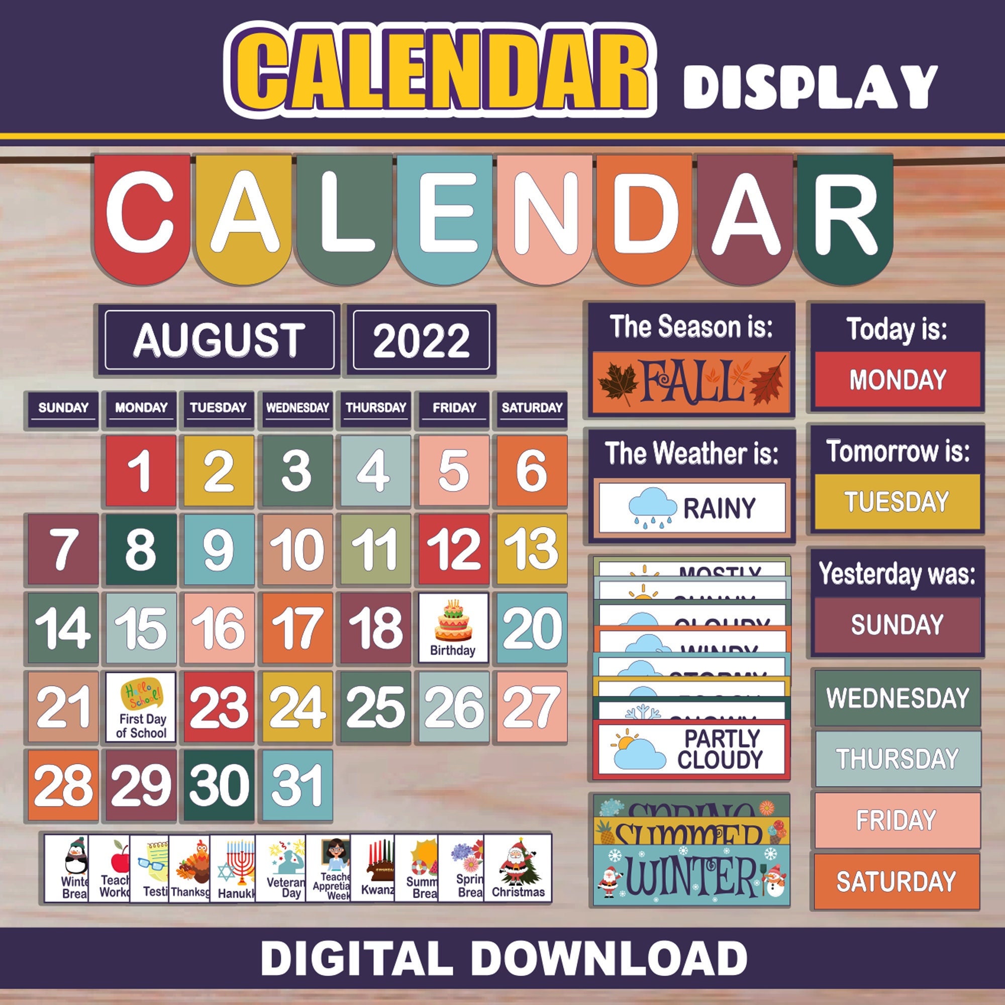Classroom Calendar Display and Weather Set PRINTABLE - Etsy