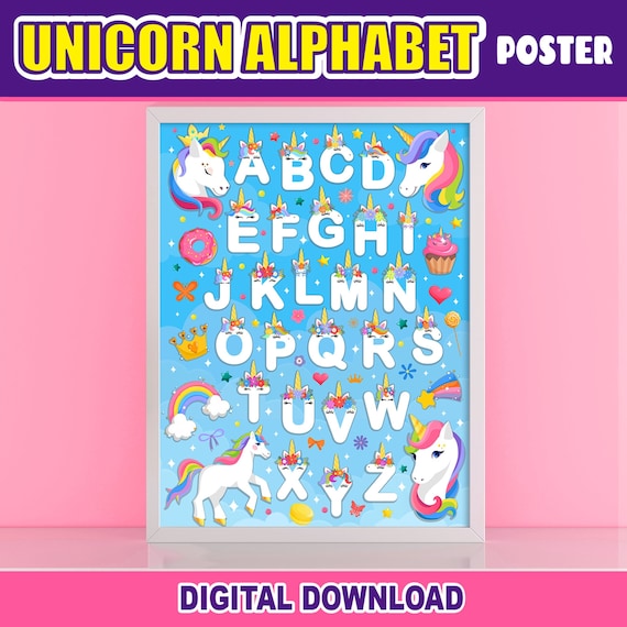 Unicorn ABC Poster Unicorn Alphabet Printable Wall Art for | Etsy