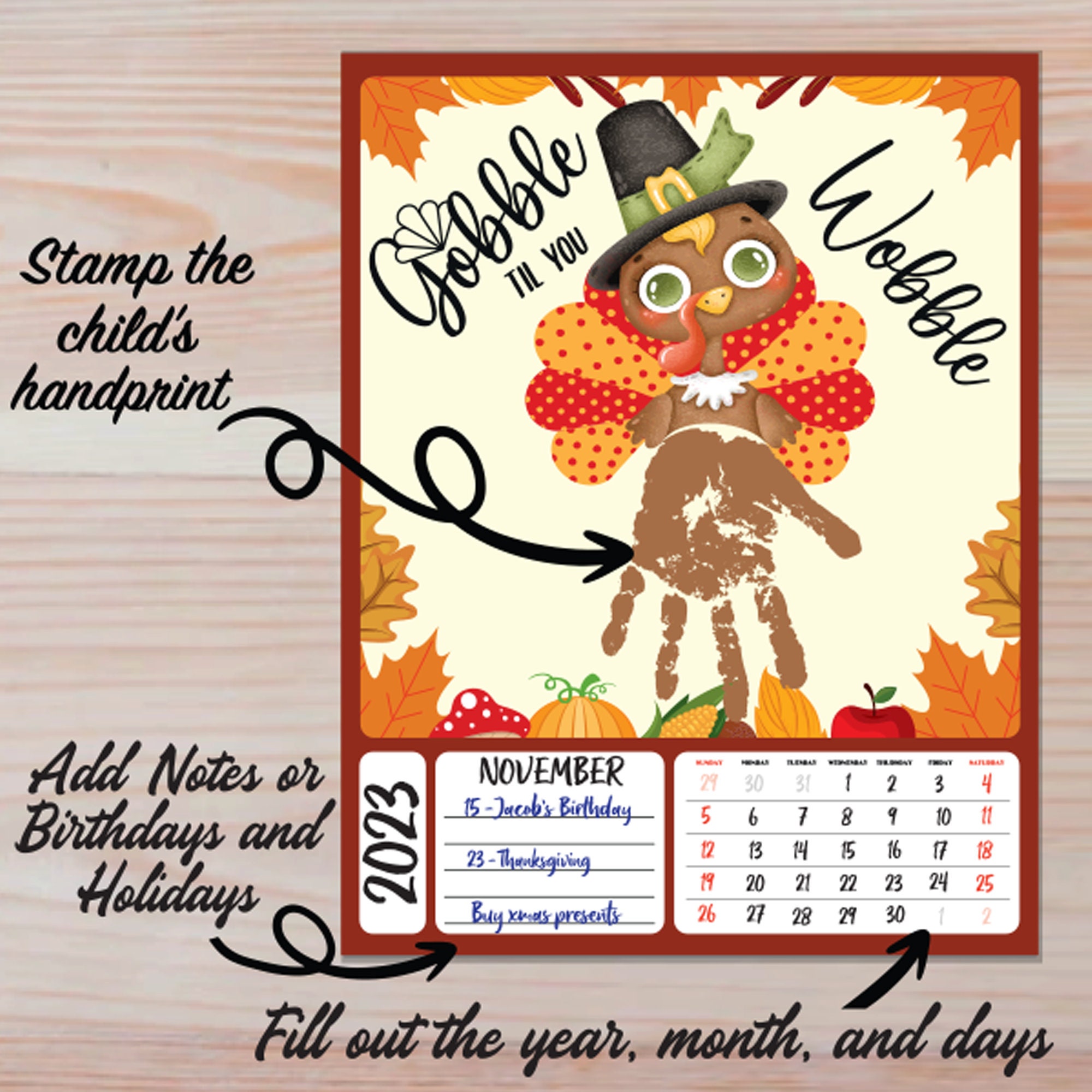 UNDATED 12 Month Handprint Calendar Handprint Craft Holidays PRINTABLE ...