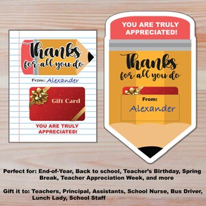 Pencil Teacher Gift Card Holder | PRINTABLE Thanks for All You Do ...