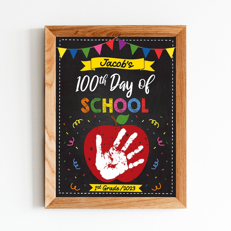 100th Day of School Handprint Art PRINTABLE Sign Keepsake - Etsy