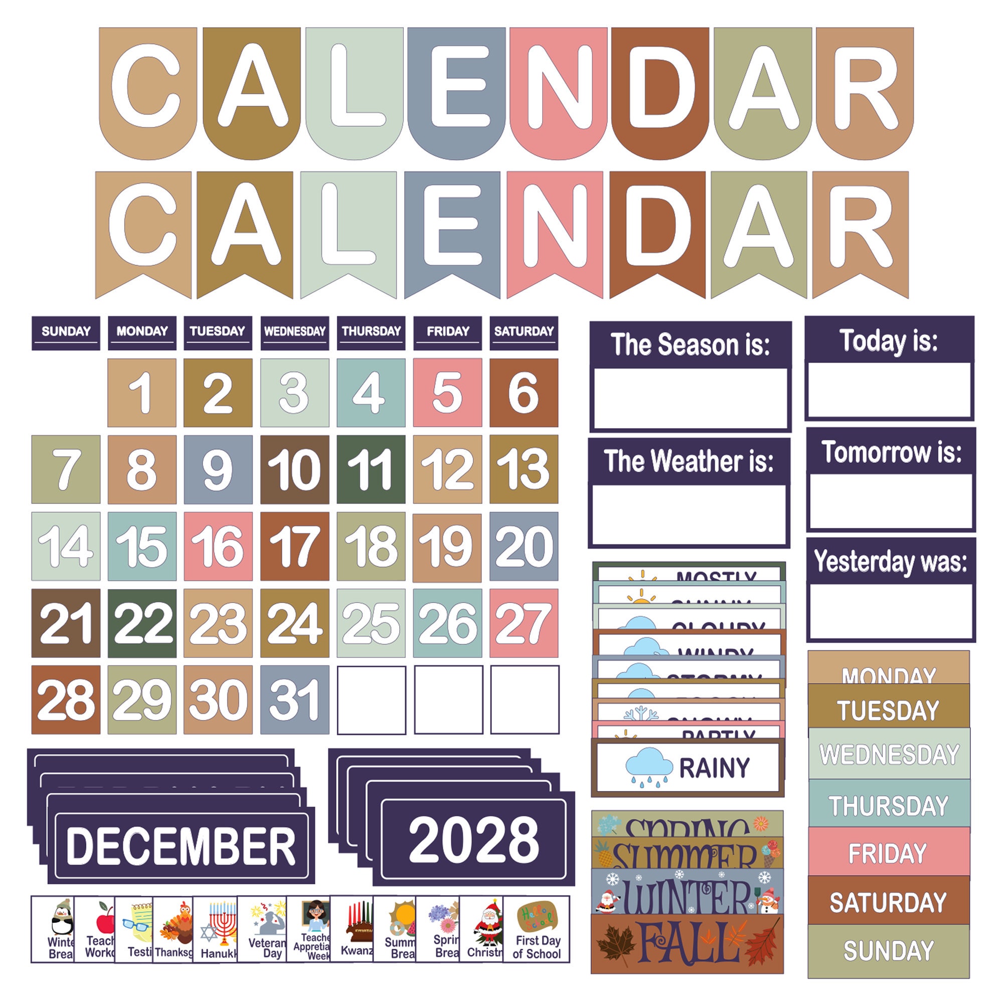 Classroom Calendar Display and Weather Set PRINTABLE Calendar Wall ...