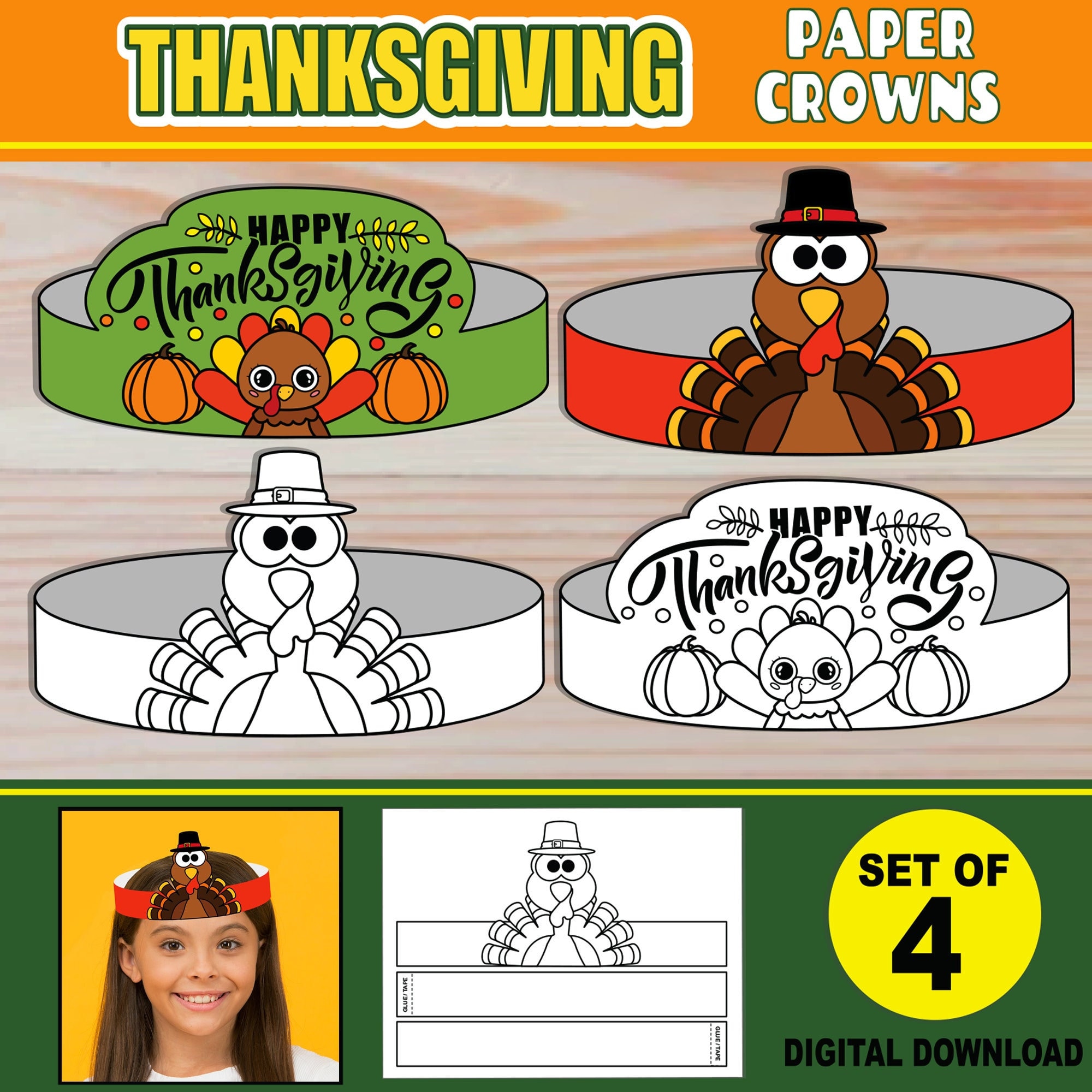 Thanksgiving Paper Crowns for Kids PRINTABLE Hat Headbands Craft ...