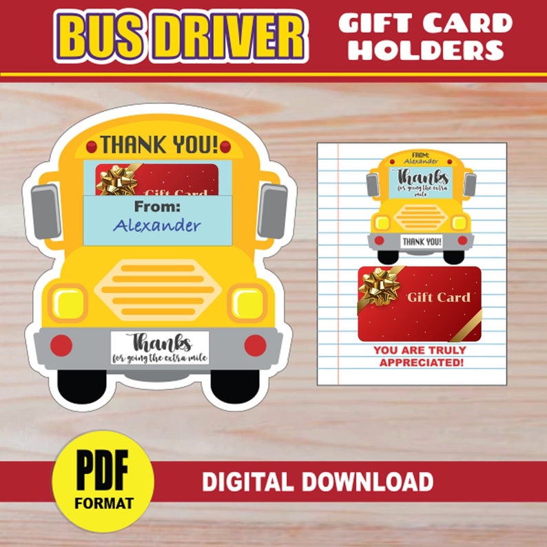 Bus Driver Gift Card Holder PRINTABLE Thanks for Going the - Etsy