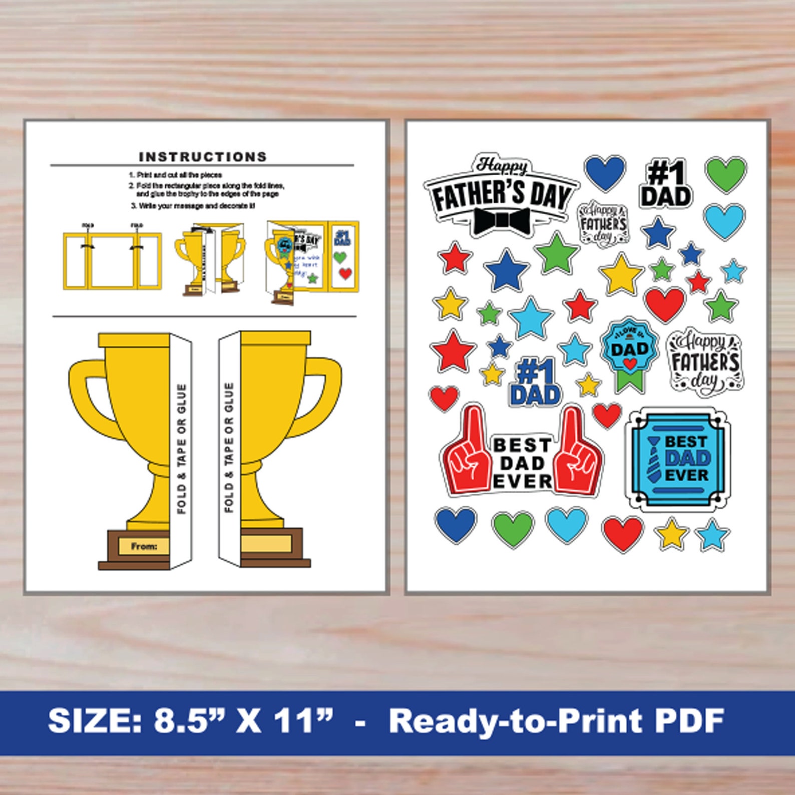 Father's Day Crafts & Activity Trophy Card for Dad Coloring Best Dad ...