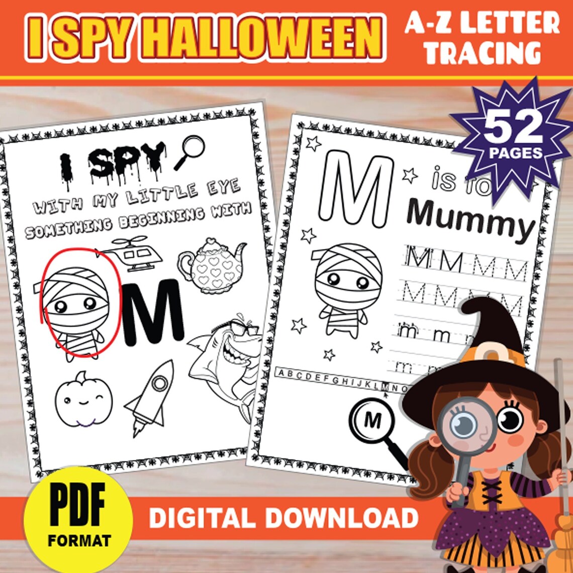 Halloween I Spy A-Z PRINTABLE Letter Tracing & Coloring Halloween ...