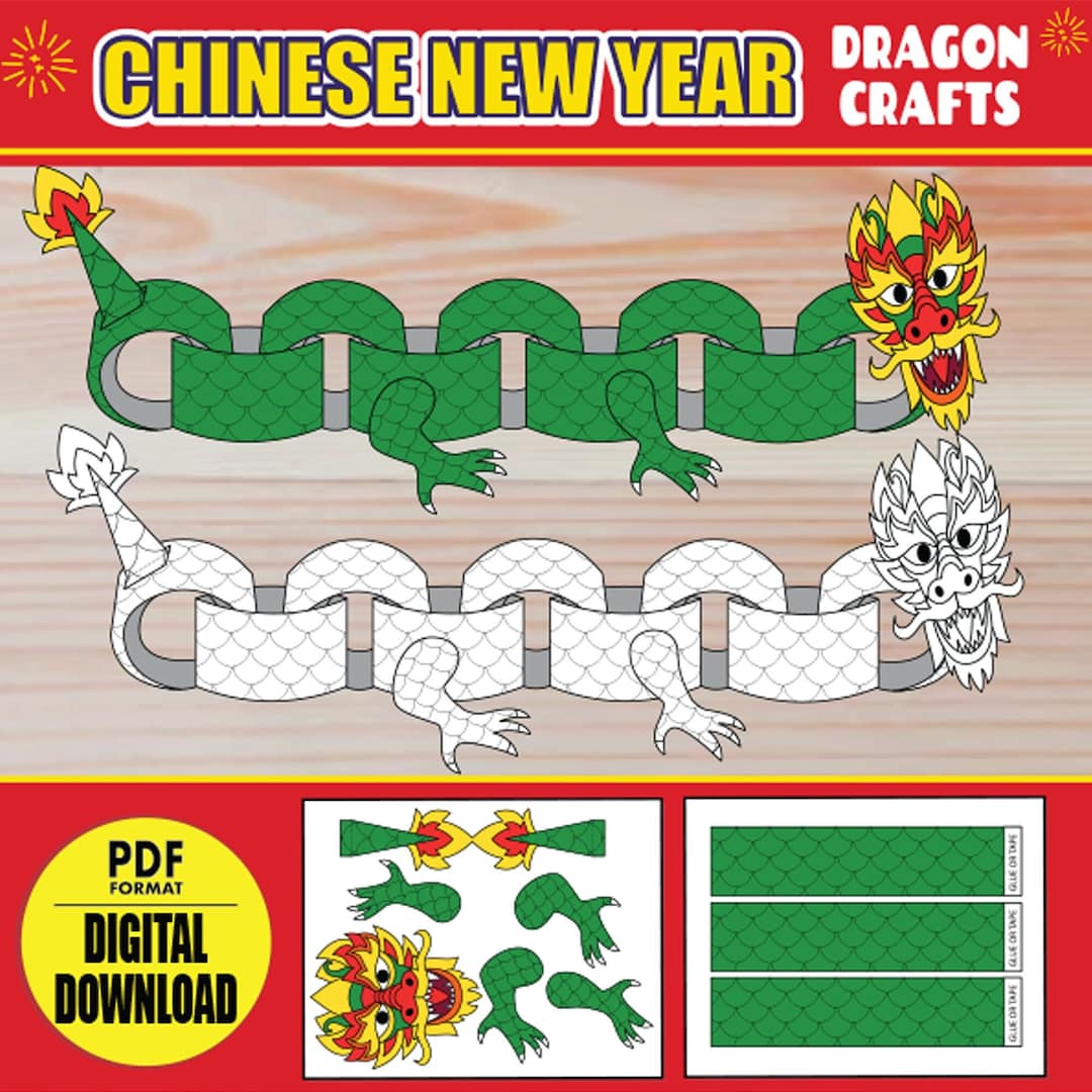 Chinese New Year Paper Dragon | PRINTABLE Lunar New Year DIY Chinese ...