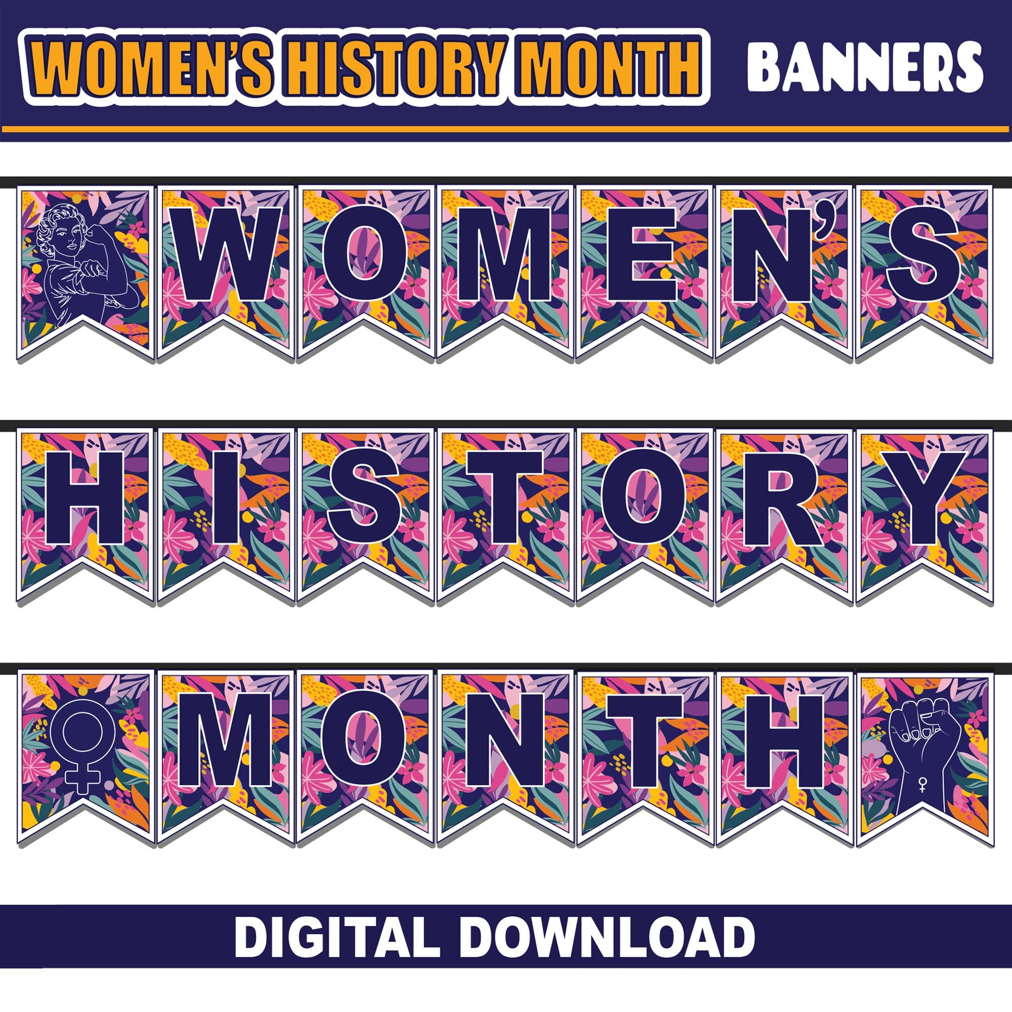Women's History Month PRINTABLE Banner | Garland Pennant for Bulletin ...