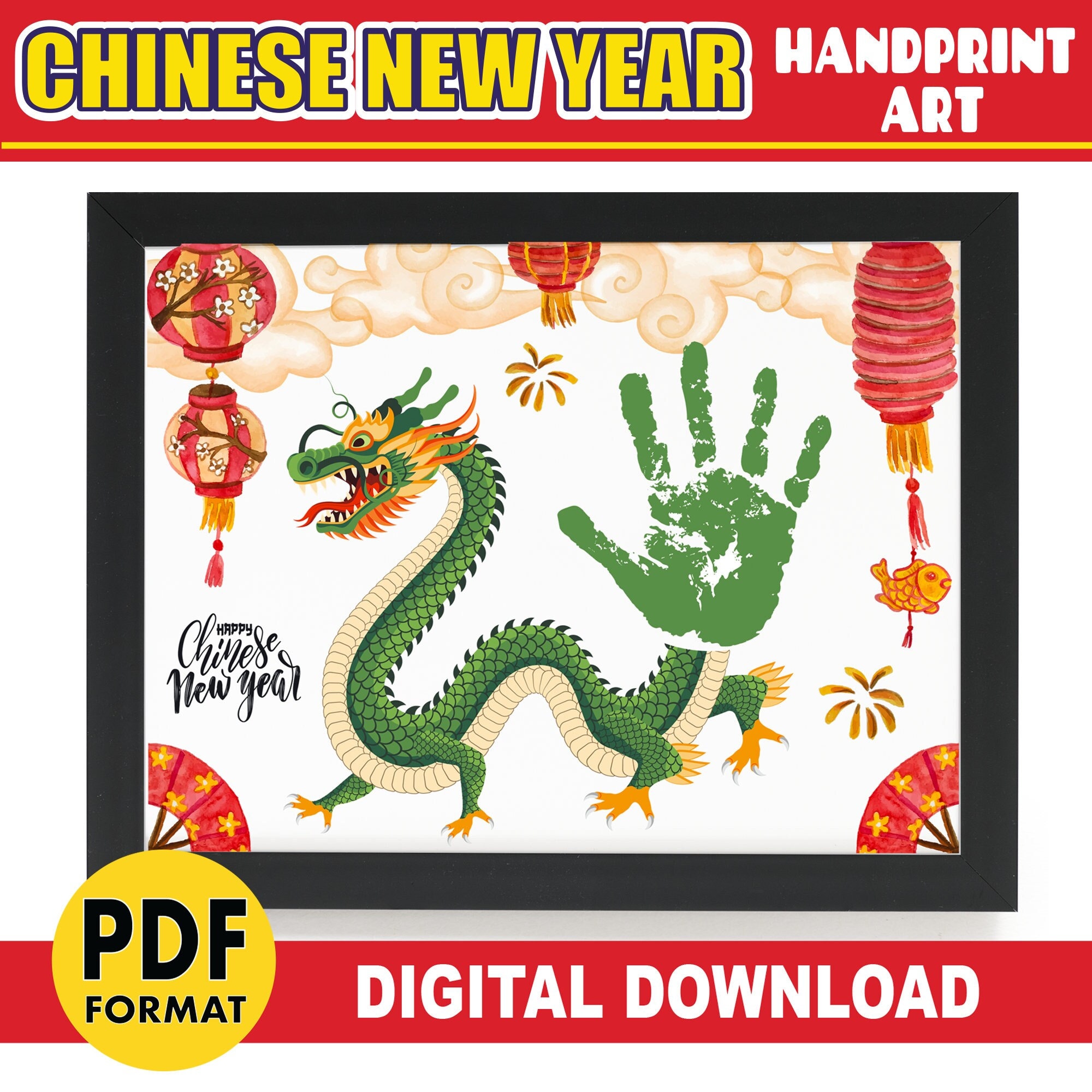 Chinese New Year Handprint Art Year of the Dragon Footprint Craft Lunar ...