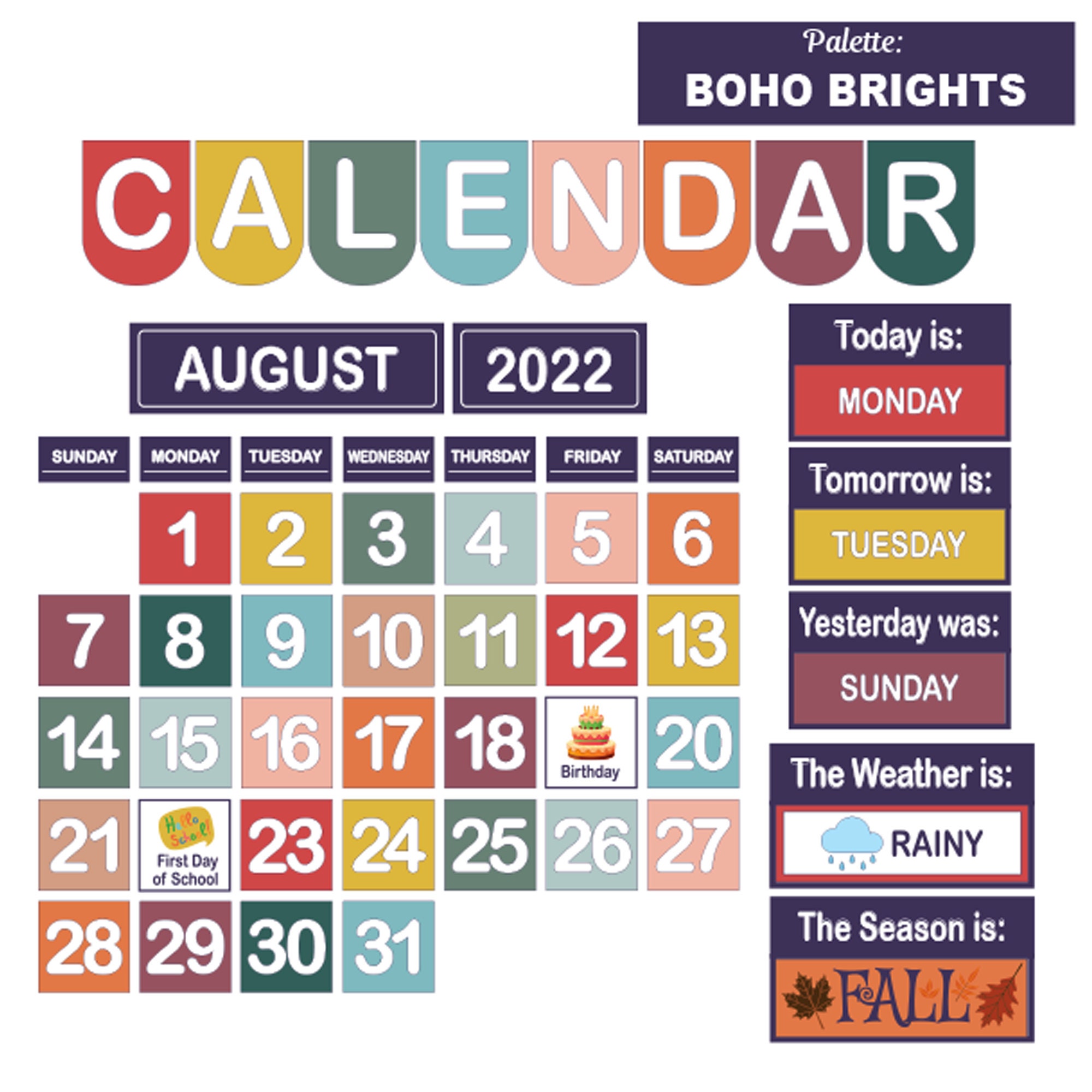 Classroom Calendar Display and Weather Set | PRINTABLE Calendar | Wall ...