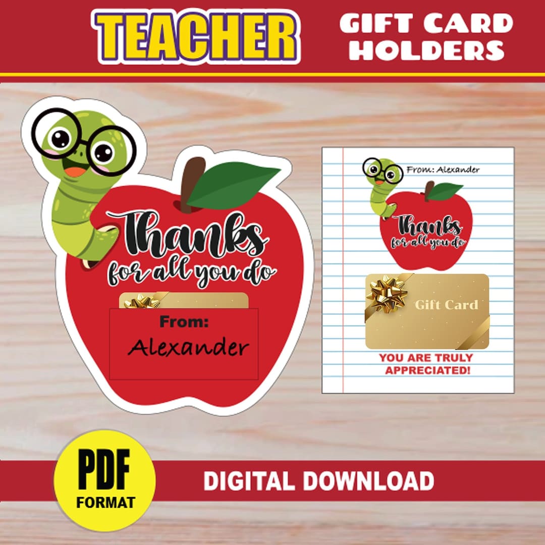 Apple Teacher Gift Card Holder | PRINTABLE Thanks for All You Do ...