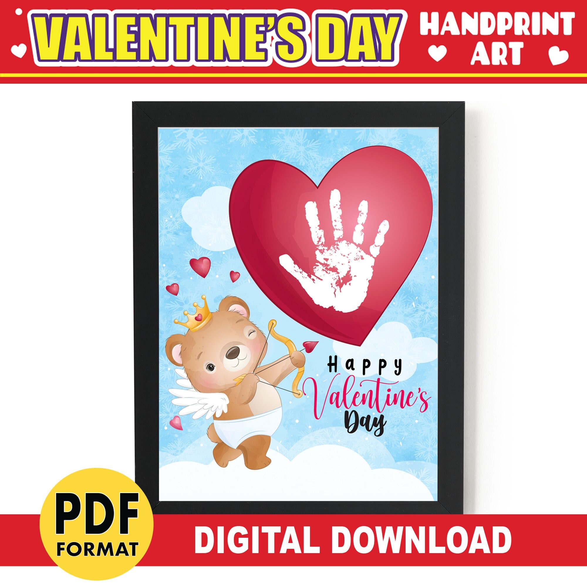 Valentines Day Handprint Art PRINTABLE Valentines Handprint Craft Bear ...