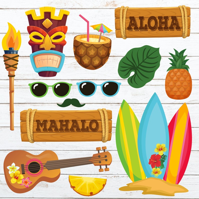 Luau Photo Booth Props PRINTABLE Hawaiian Tropical Tiki - Etsy