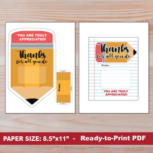 Pencil Teacher Gift Card Holder | PRINTABLE Thanks for All You Do ...