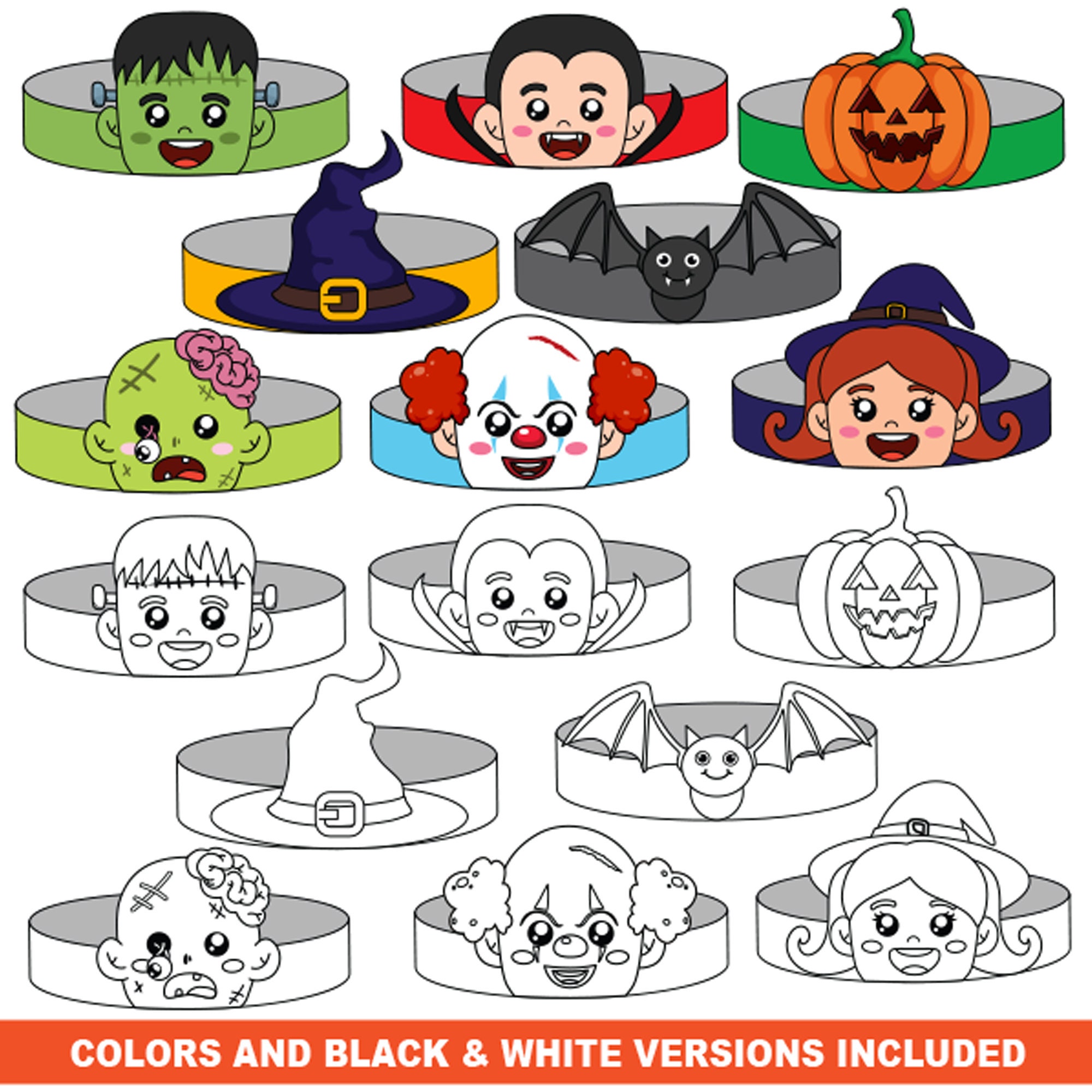 Halloween Paper Crowns for Kids Big BUNDLE of 16 PRINTABLE - Etsy