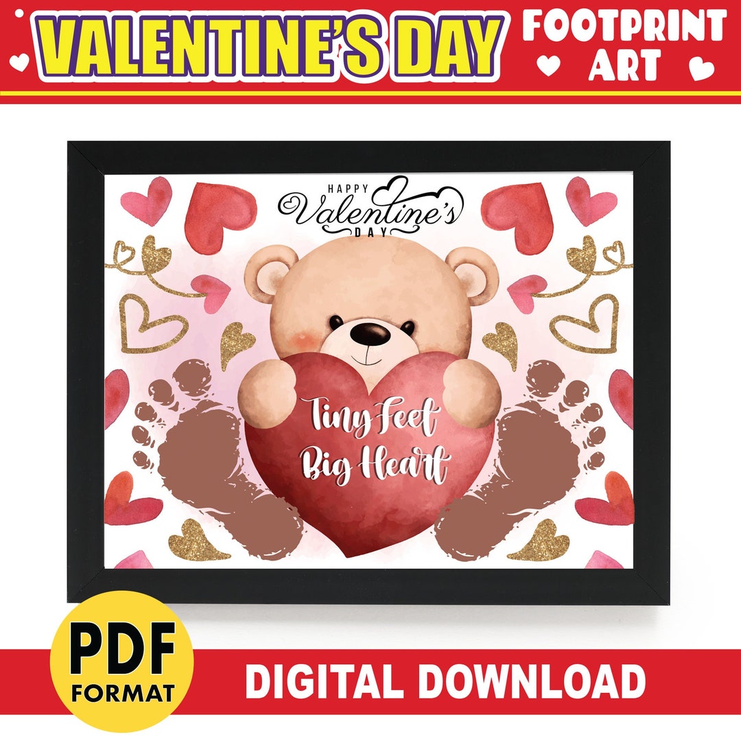 Valentine’s Day Footprint Art | PRINTABLE Valentines Footprint Craft ...