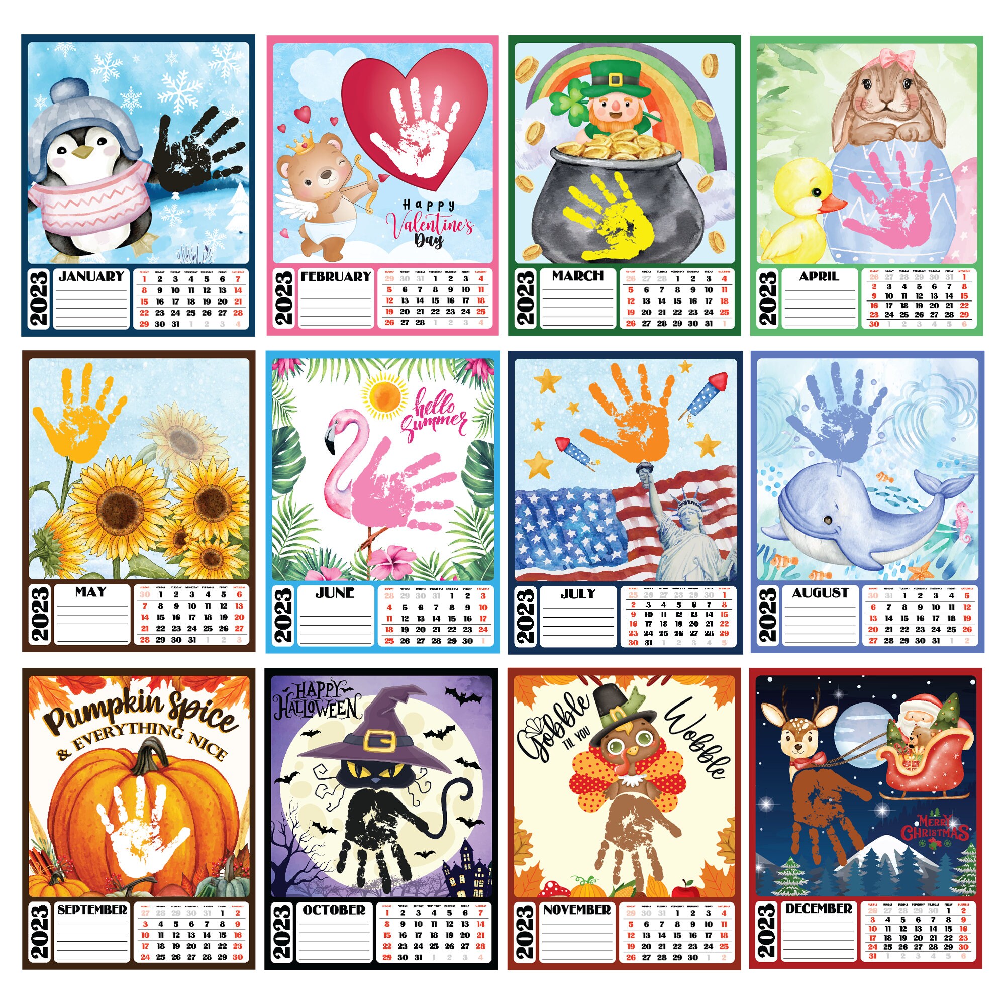 2023 Handprint Calendar 12 Month Handprint Calendar Handprint Art Craft ...