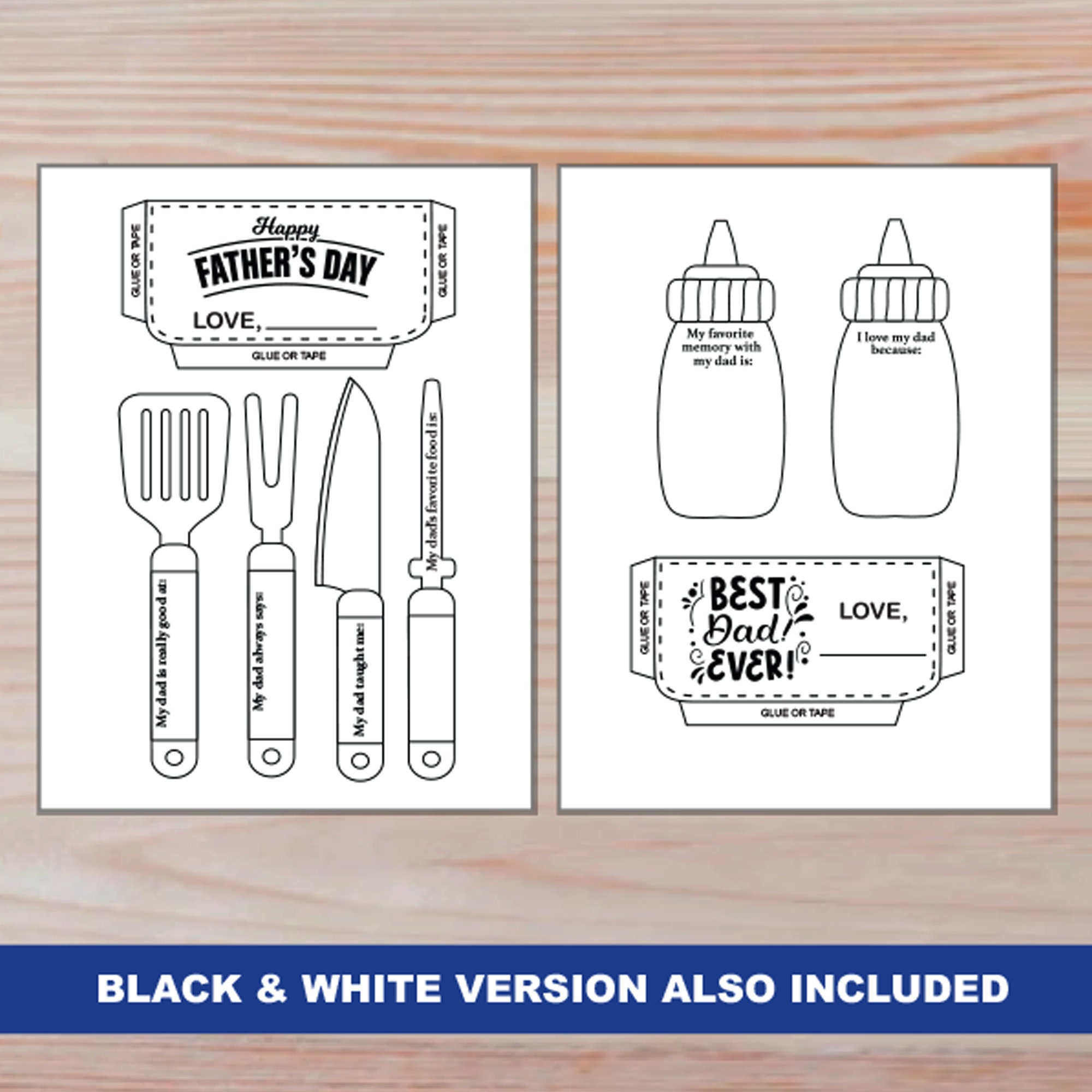 Bbq Grill Apron Card for Dad Father's Day Crafts & Activity Coloring ...