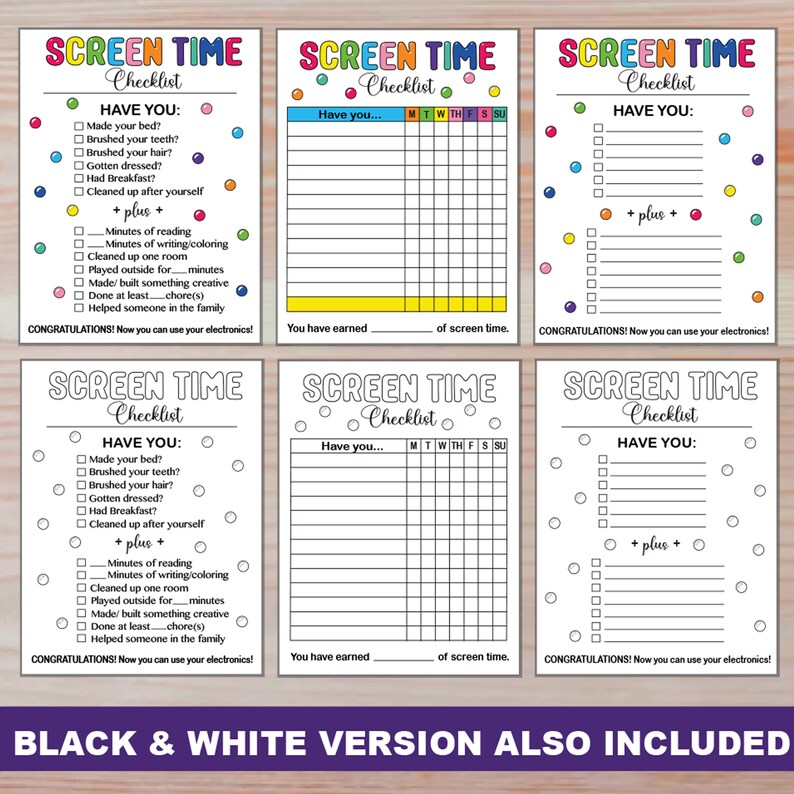 Printable Screen Time Checklist | Screen Time Rules Chore Chart ...