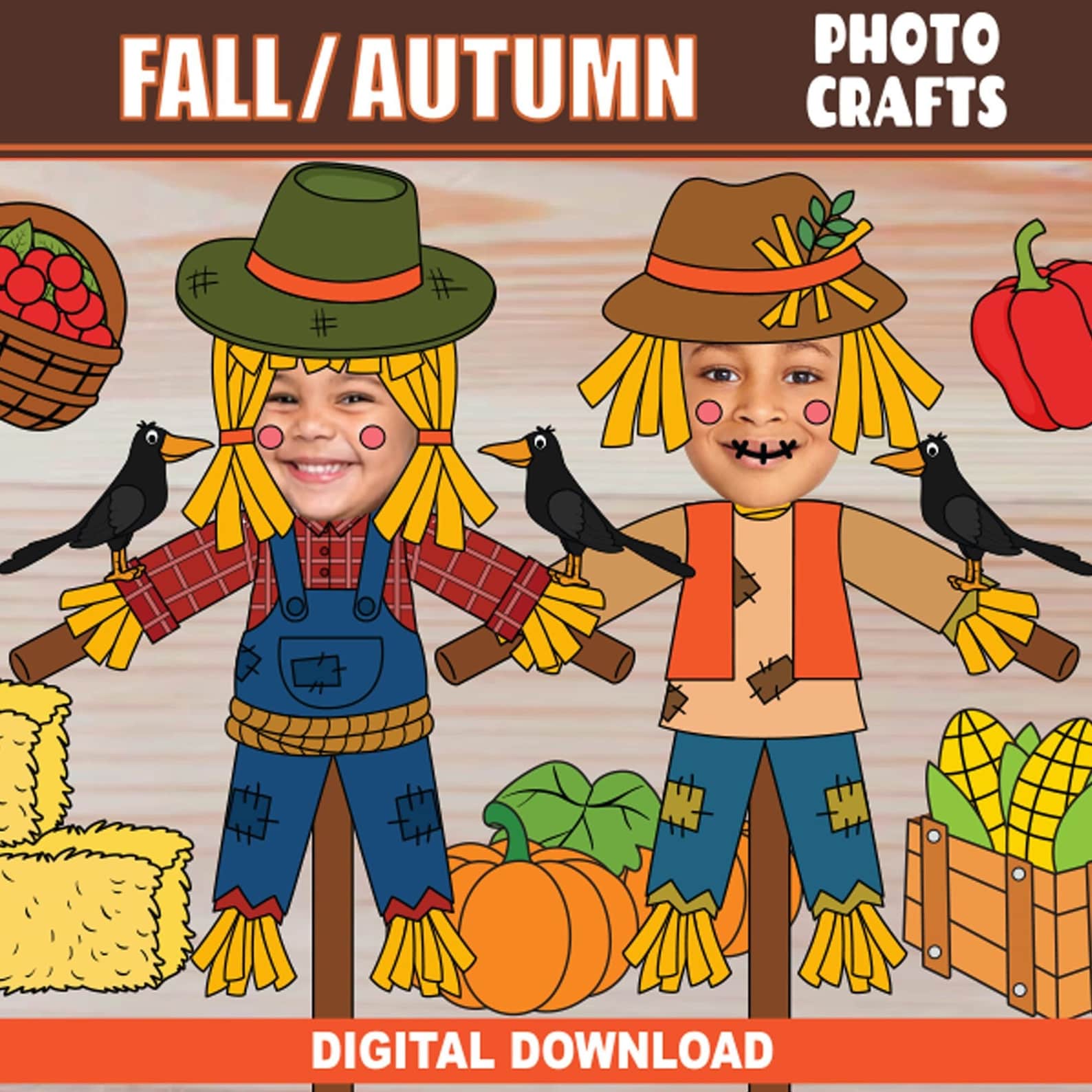 Build-a-scarecrow Face Photo Craft | Fall Autumn Craft for Bulletin ...