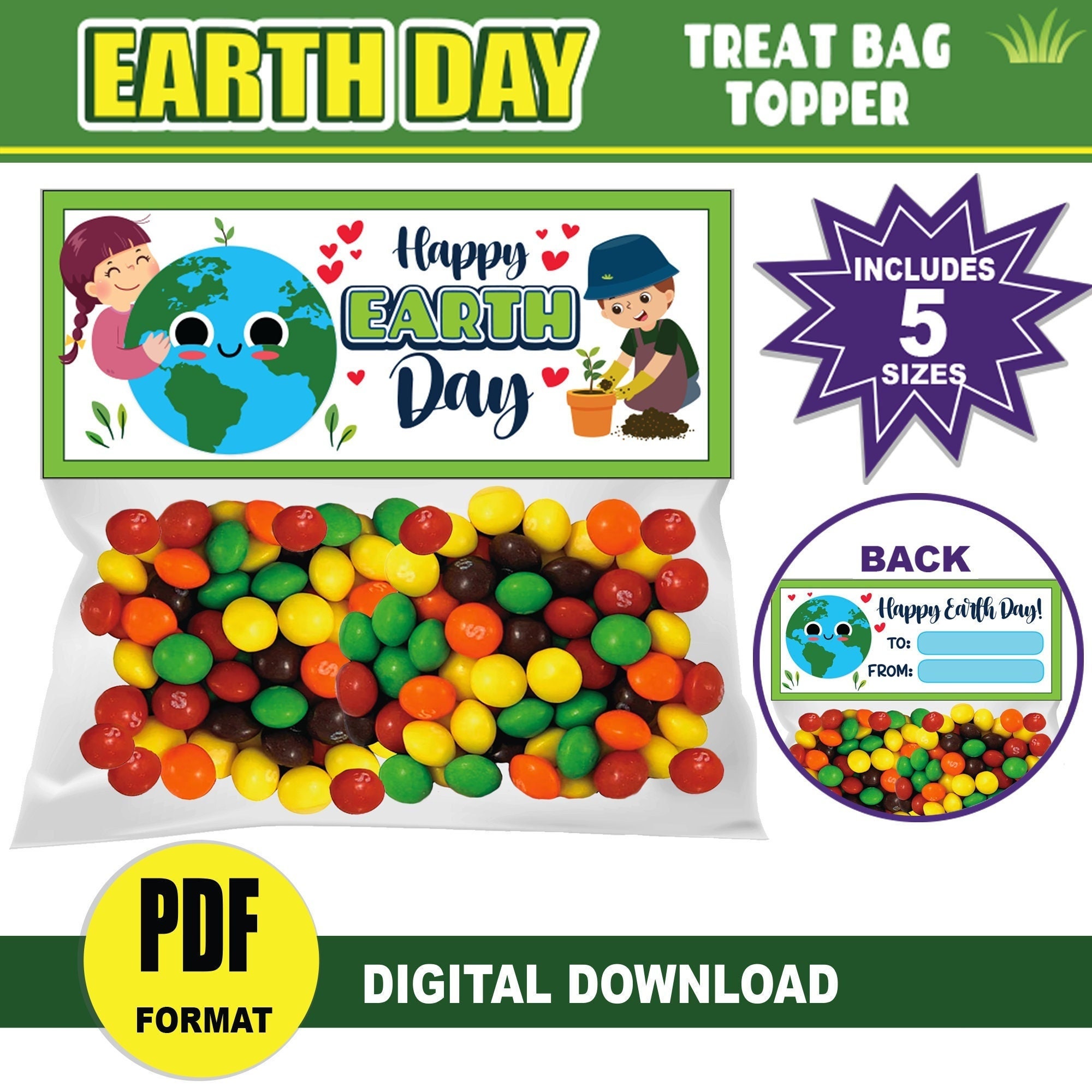 Earth Day Treat Bag Topper PRINTABLE Earth Day Candy Treat Bag Topper ...