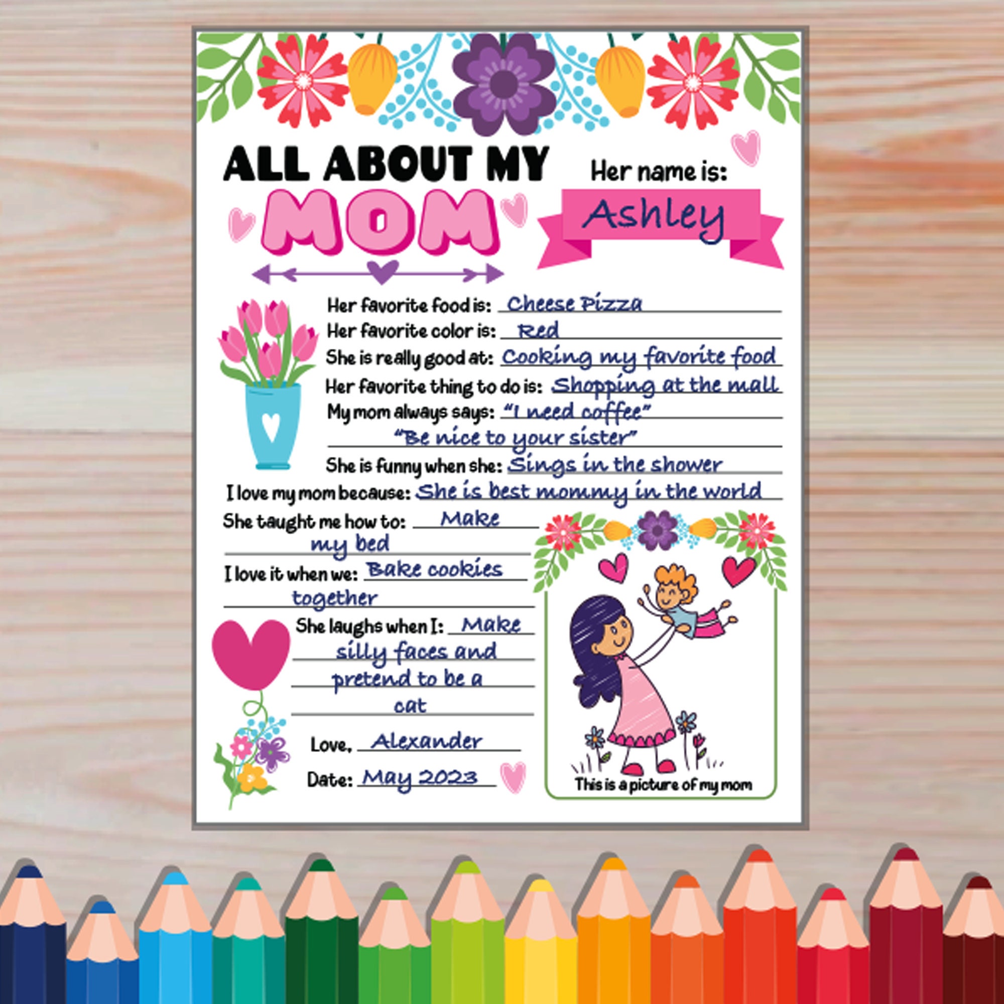 All About Mom PRINTABLE Questionnaire Fill in the Blank Card for Mother ...