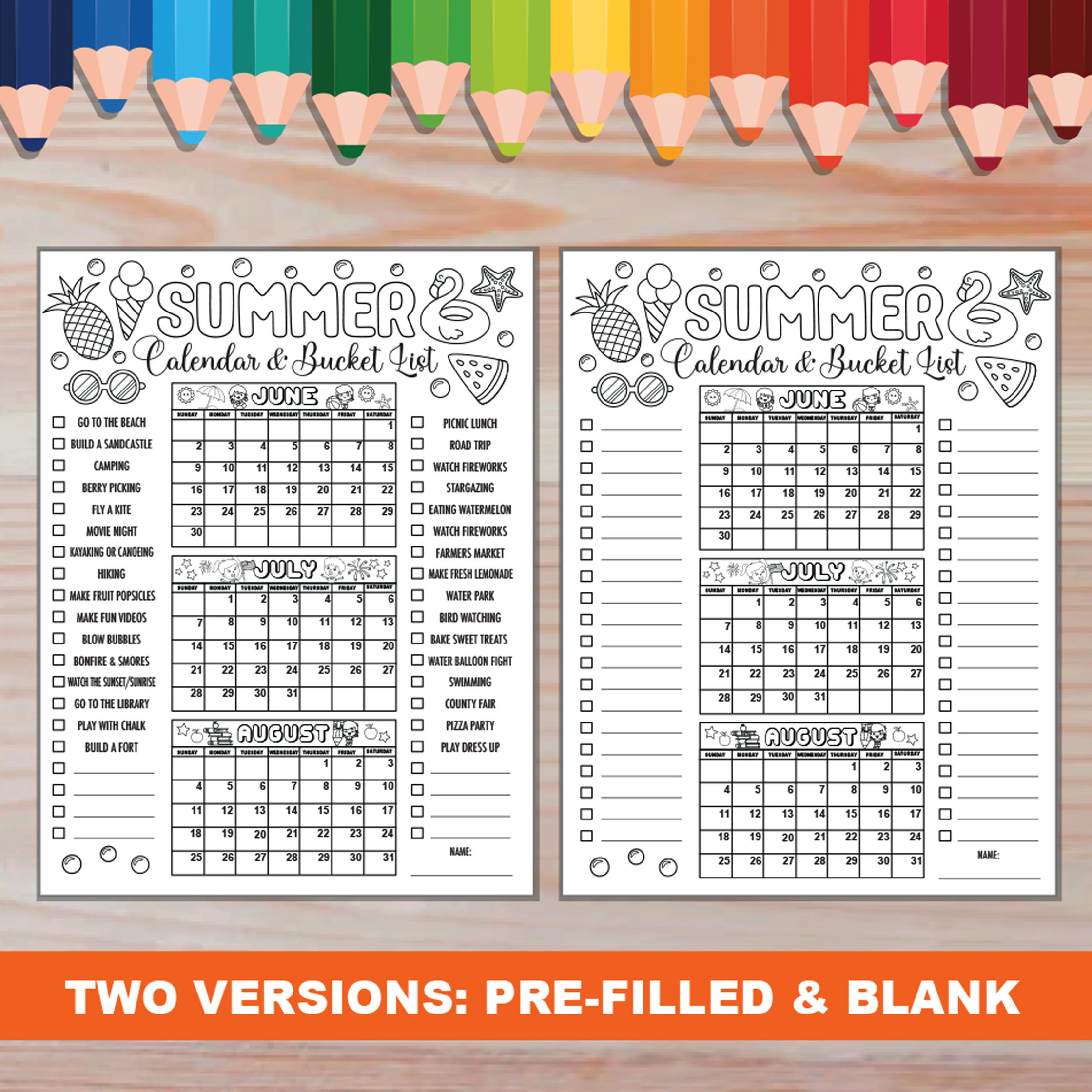 PRINTABLE Summer Calendar Bucket List 2024 Summer Checklist to Do List ...